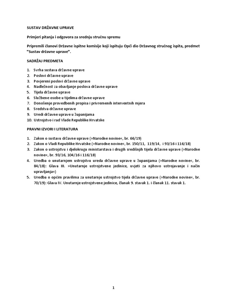 Pitanja I Odgovori Za Državni Stručni Ispit - Opći Dio | PDF