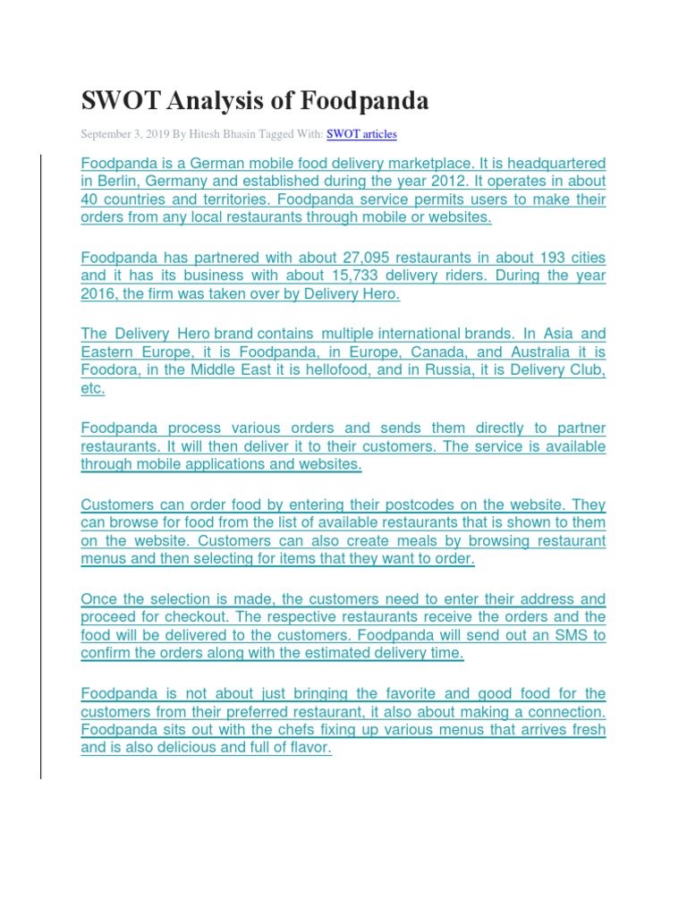 SWOT Analysis of Foodpanda | PDF | Business | Marketing