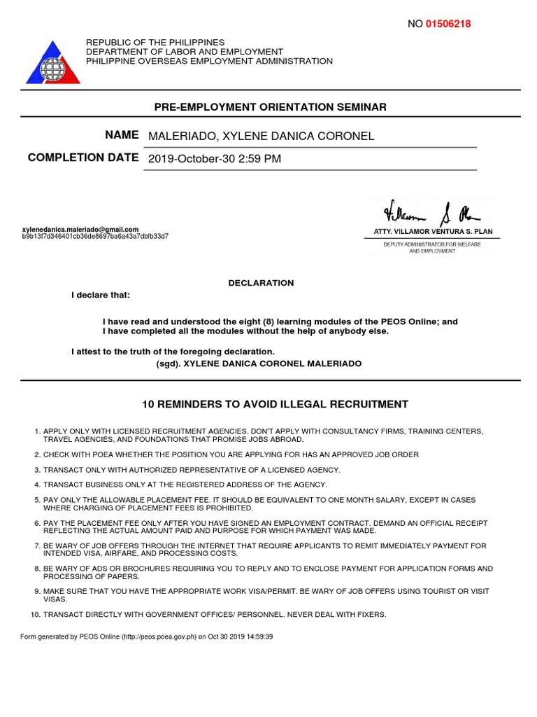 Pre-Employment Orientation Seminar | PDF