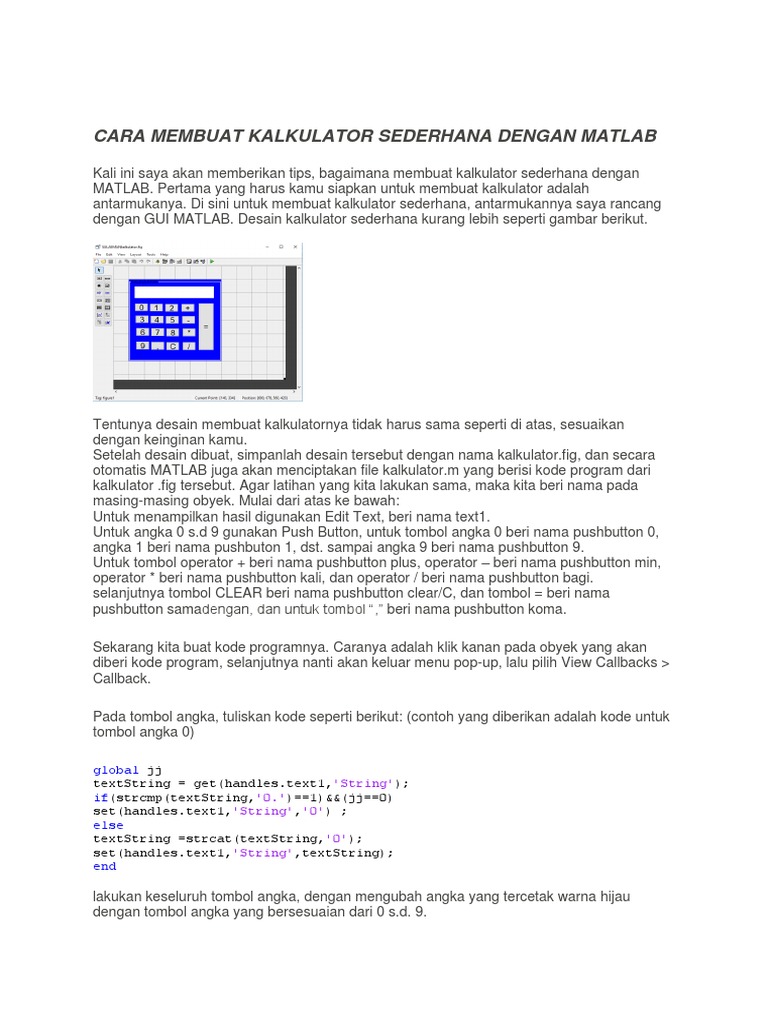 CARA MEMBUAT KALKULATOR SEDERHANA DENGAN MATLAB by (SULAEMAN) | PDF