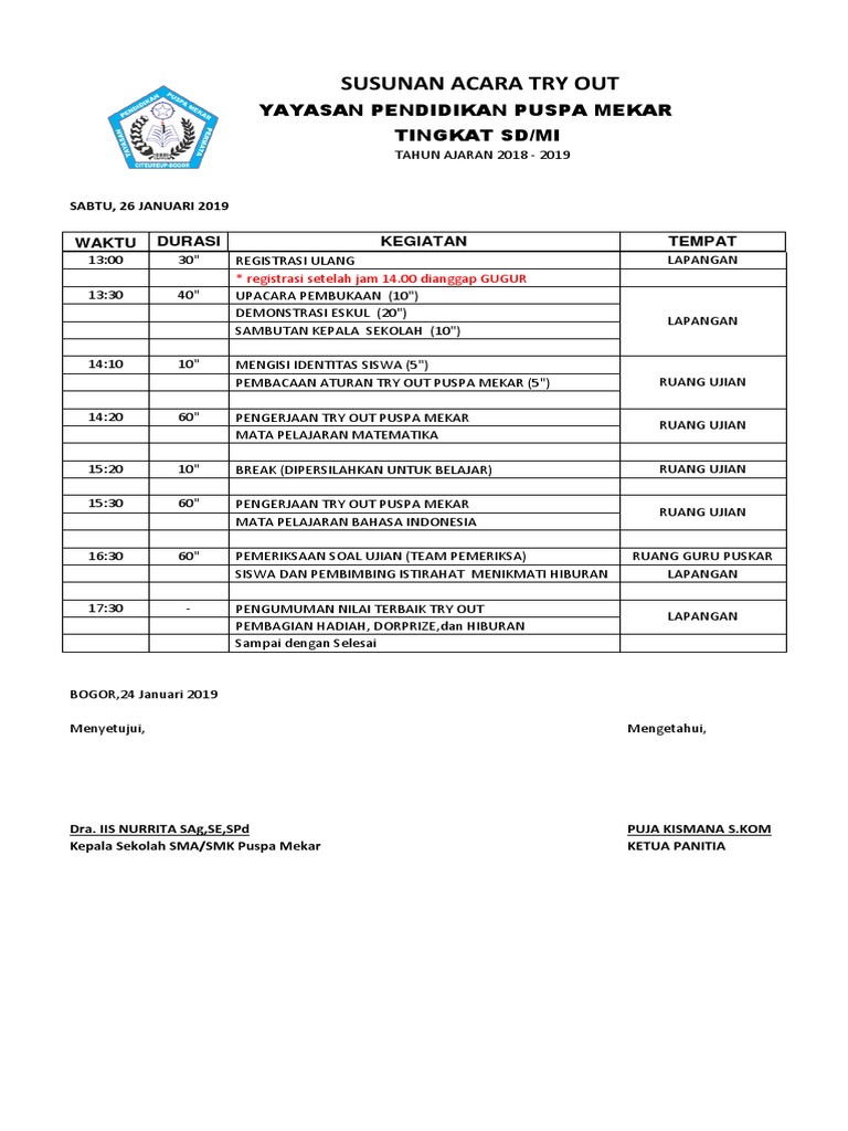 Susunan Acara Try Out | PDF
