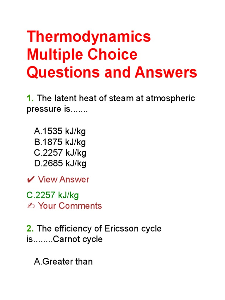 Thermodynamics Multiple Choice Questions and Answers | PDF | Heat | Temperature