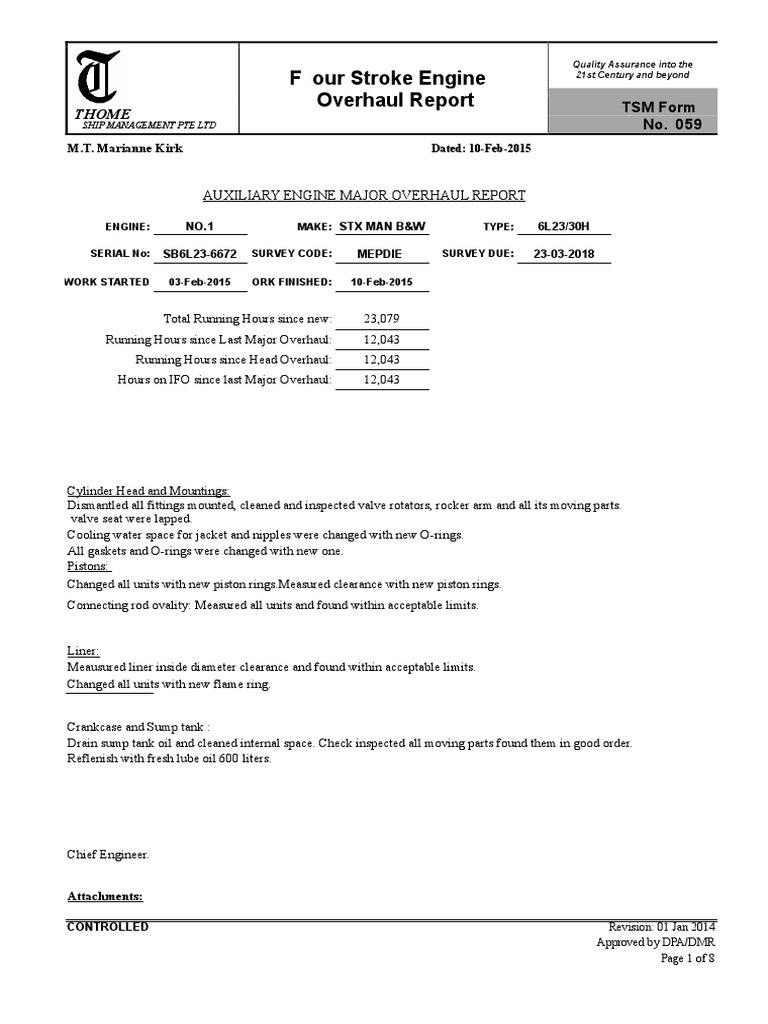 TSM Form 059 - Four Stroke Engine Overhaul Report | PDF | Piston ...