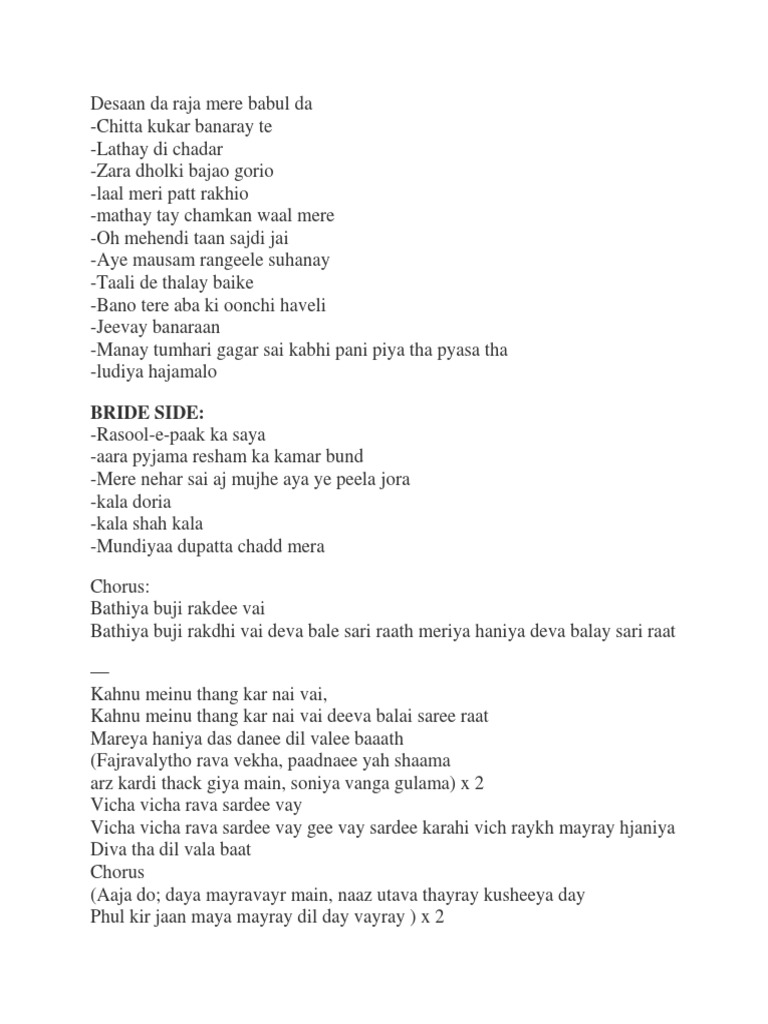 Desaan Da Raja Mere Babul Da | PDF | Marriage | Plastic Arts