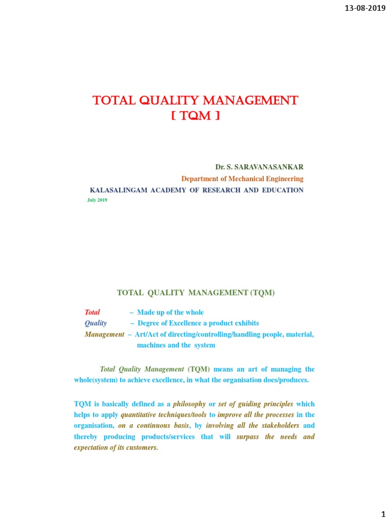 SSS-TQM1 Introduction, TQM Framework | PDF | Quality Assurance ...