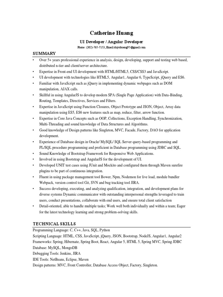 Catherine Huang Java Front End Developer | PDF | Angular Js | Dynamic ...