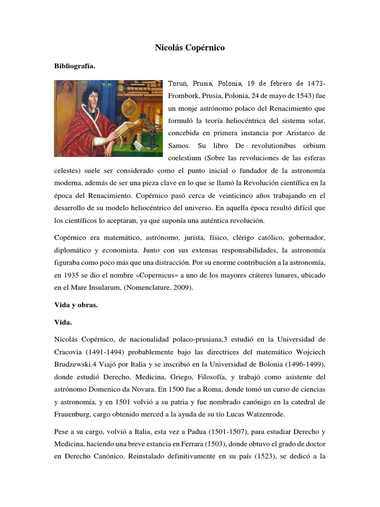 Nicolás Copérnico y el Heliocentrismo | PDF | Nicolás Copérnico ...