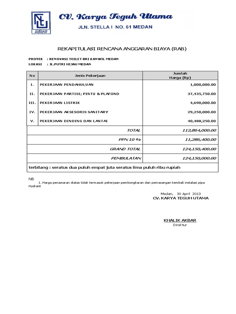 Toilet Penawaran RAB PDF | PDF