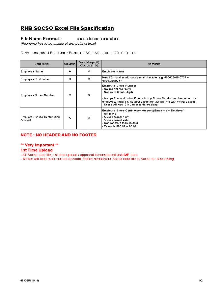 Socso Excel Format | PDF