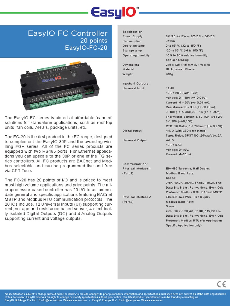 Datasheet - EASYIO FC 20 | PDF | Bit Rate | Input/Output