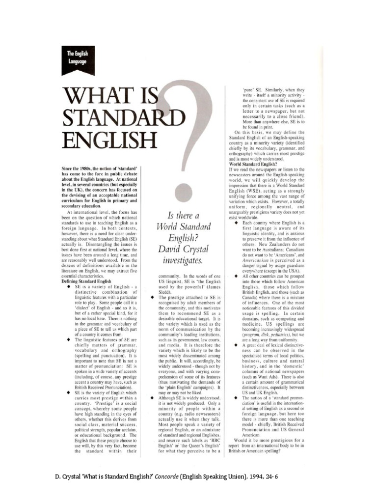 Defining Standard English by David Crystal | PDF