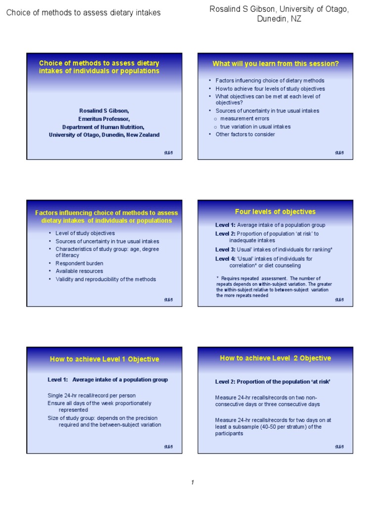 Choice of Methods To Assess Dietary Intakes | PDF | Nutrients | Diet ...