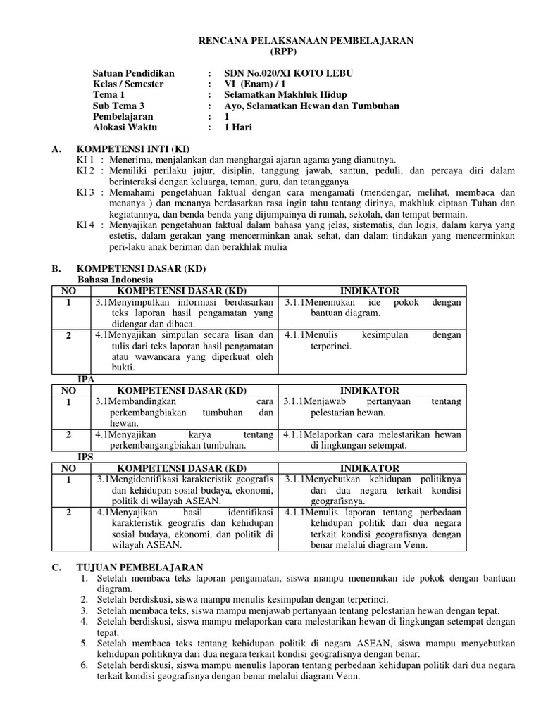 LK RPP Kelas 6 Tema 1 Subtema 3 | PDF | Seni & Disiplin Bahasa | Sains & Matematika