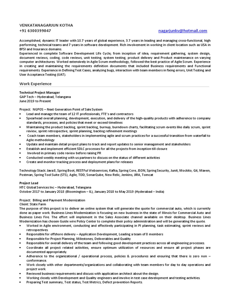 Venkat Resume | PDF | Scrum (Software Development) | Spring Framework
