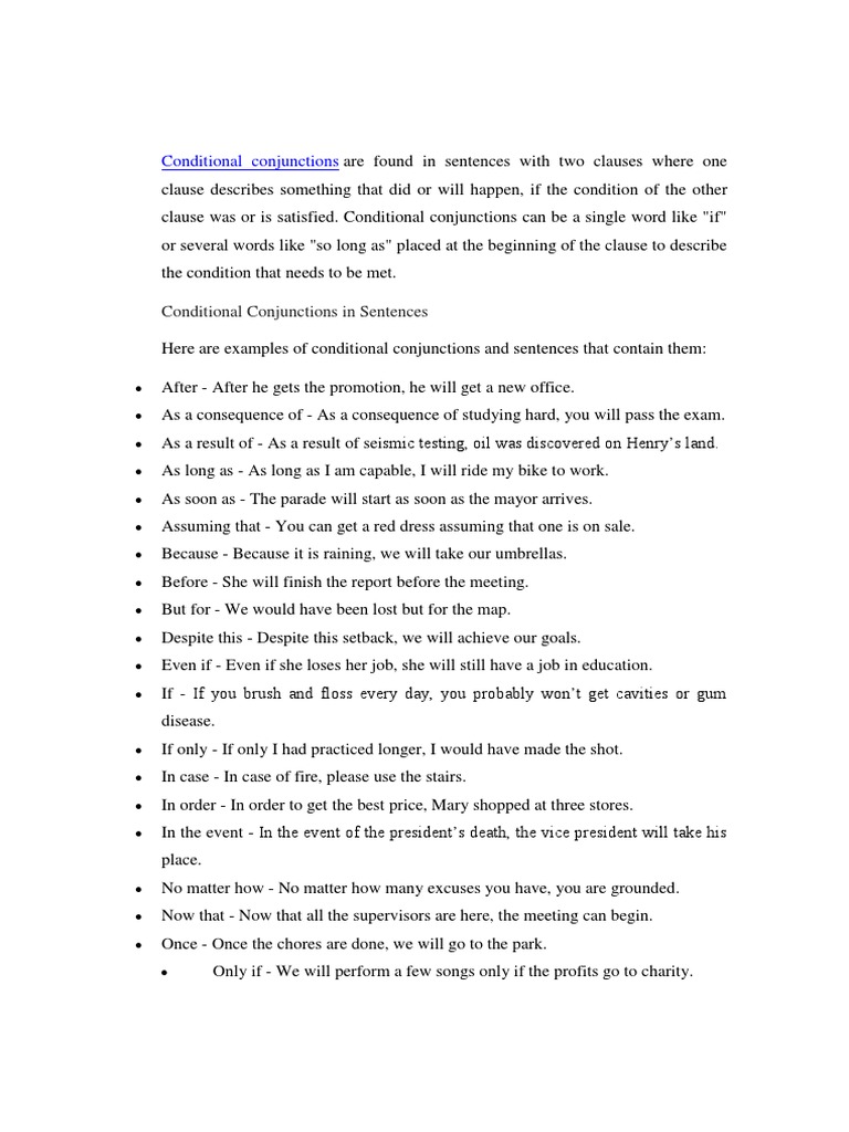 Conditional Conjunctions | PDF | Comma | Subject (Grammar)