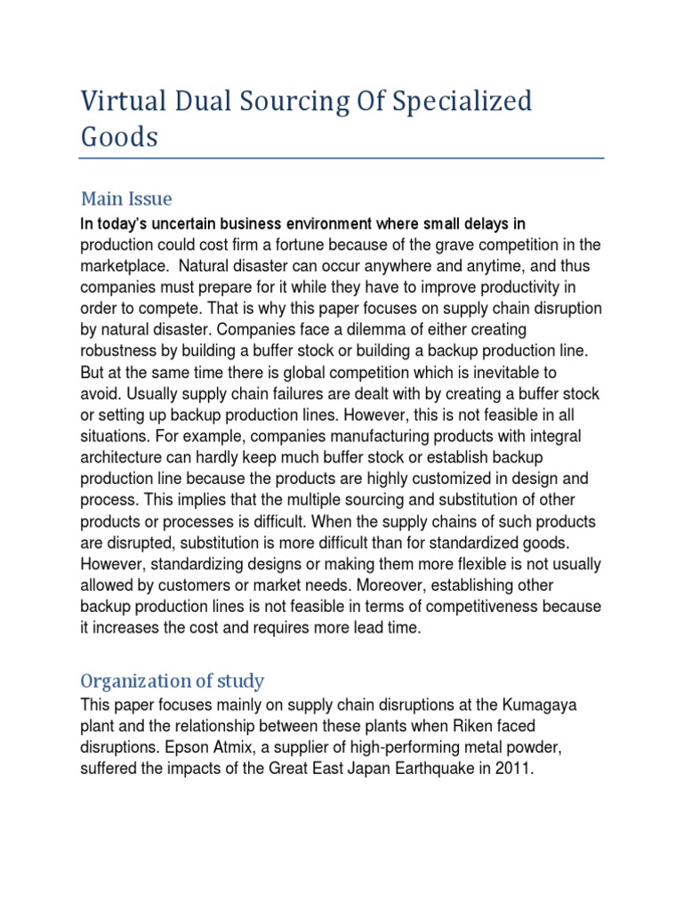 Virtual Dual Sourcing of Specialized Goods | PDF | Supply Chain ...