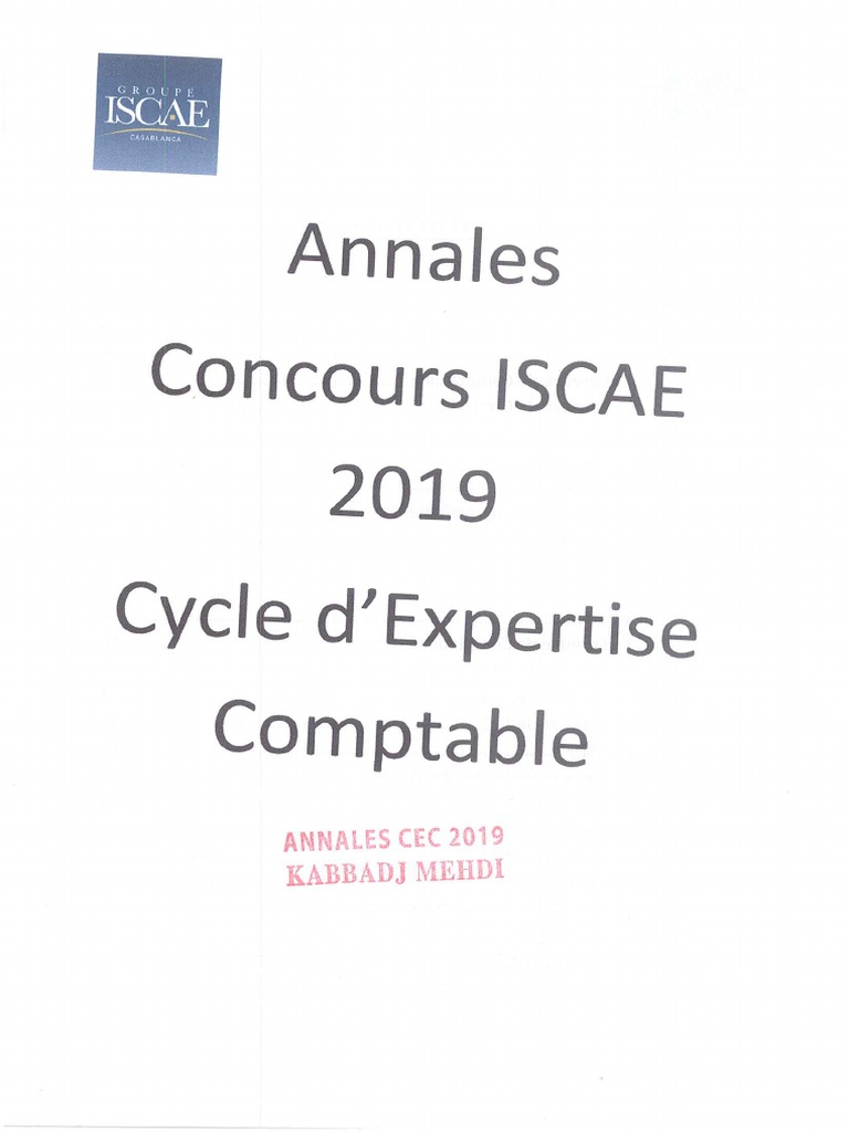 Annales 2019 ISCAE Cycle Expertise Comptable | PDF