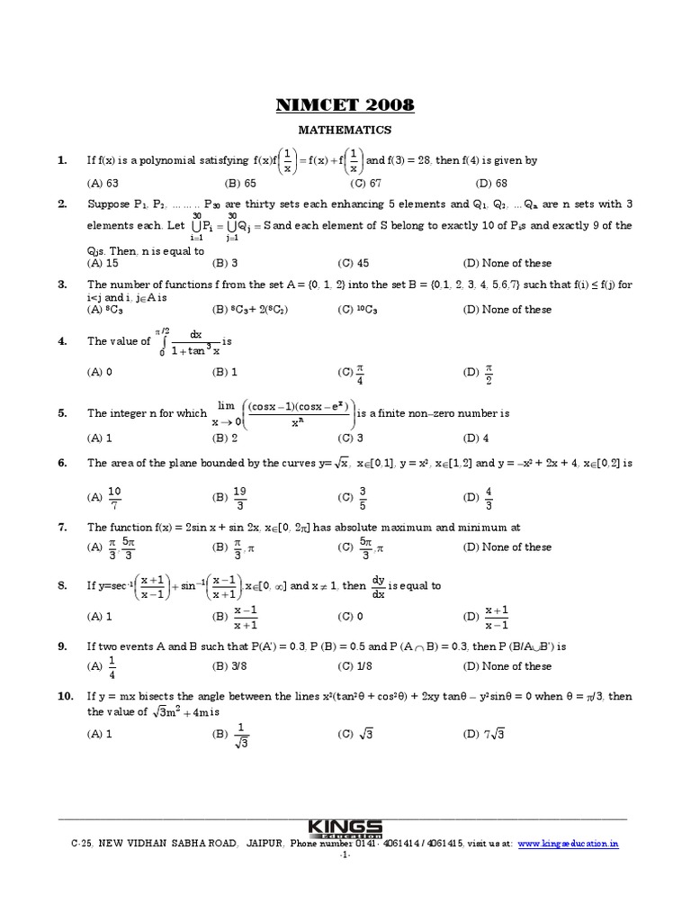 NIMCET MCA Entrance 2008 Solved Question Paper | PDF | C (Programming ...