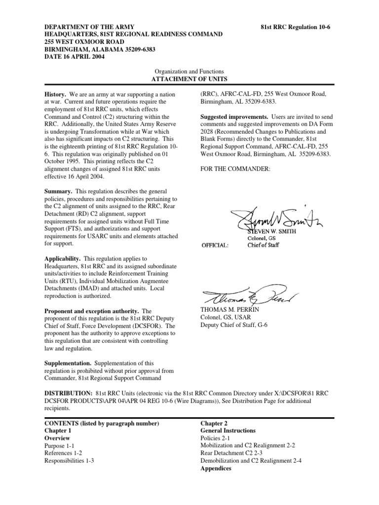 81st REG 10-6 APR 04 | PDF | United States Army Reserve | Command And ...