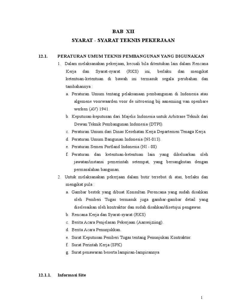 Syarat Teknis Pekerjaan Konstruksi | PDF