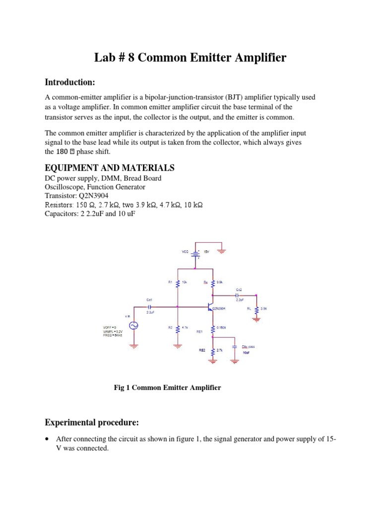 Lab 8 | PDF | Amplifier | Bipolar Junction Transistor