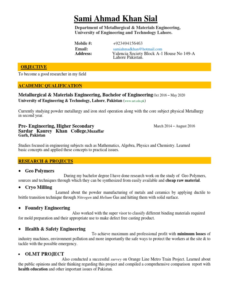 CV Sami PDF | PDF | Metallurgy | Materials Science