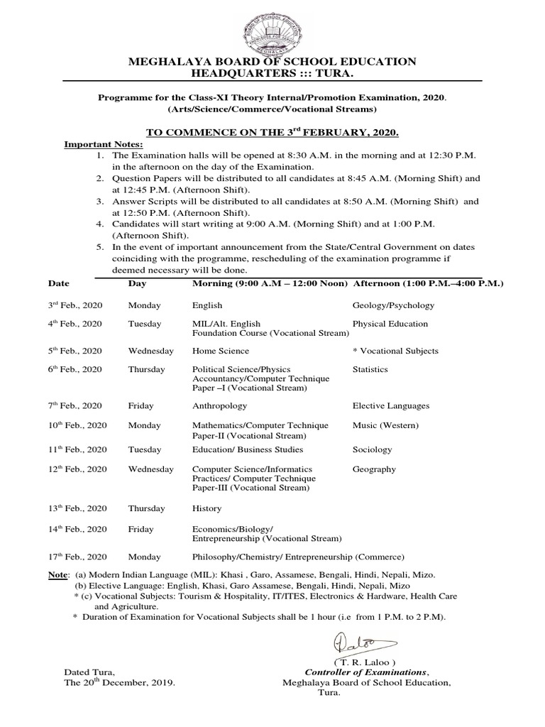 Routine Class Xi 2020 | PDF | Science