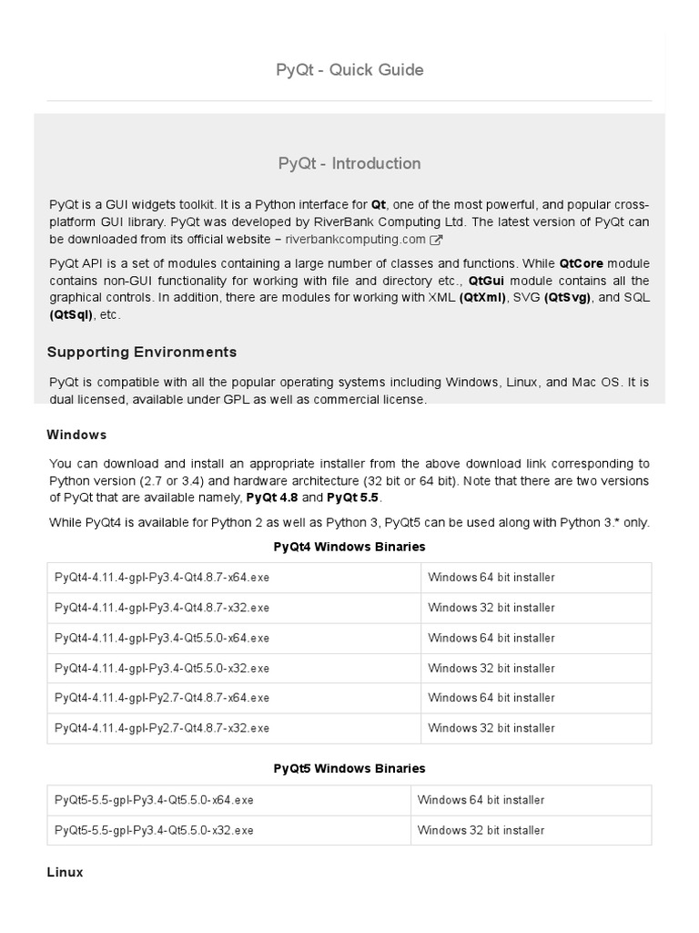 PyQt - Quick Guide - Tutorialspoint | PDF | Dialog Box | Human–Computer ...