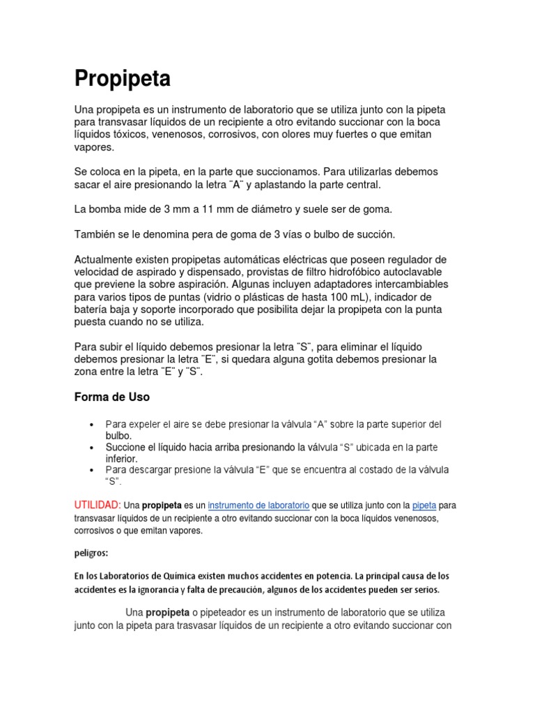 Uso y partes de la propipeta en laboratorio | PDF