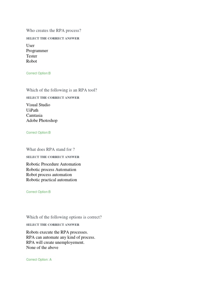 Introduction To Robotic Process Automation (RPA) Exam | PDF ...