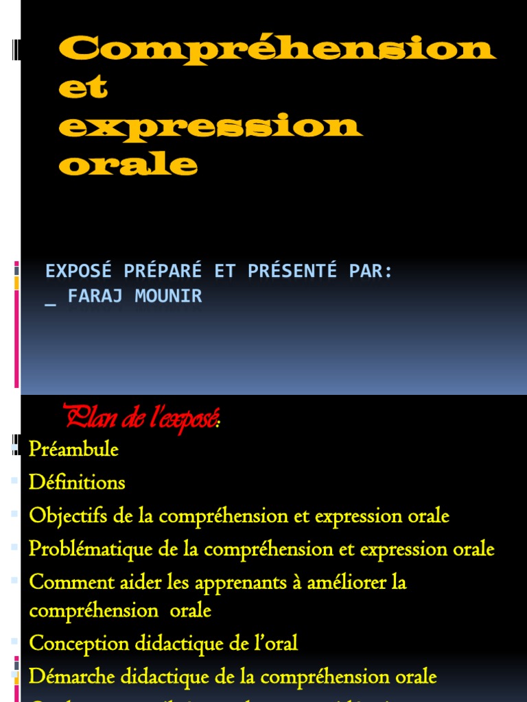 Comprehension Et Expression Orale | PDF | Pédagogie | la communication