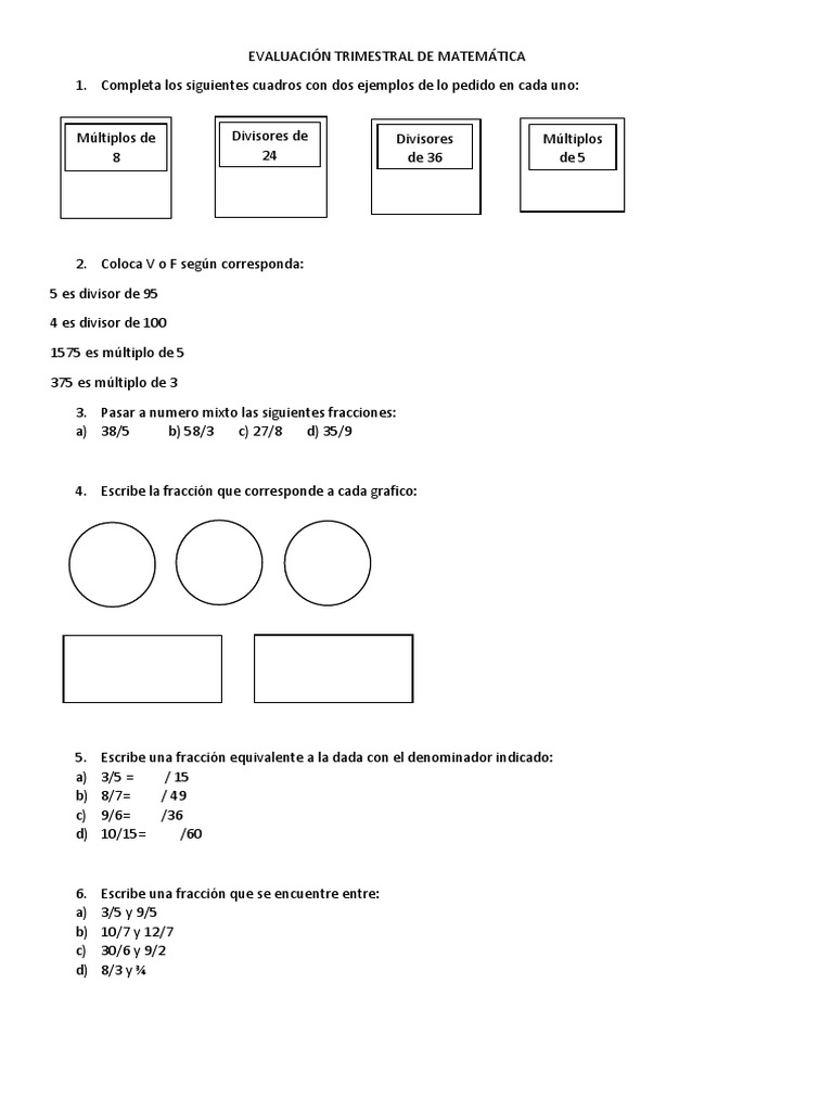 Evaluación Trimestral de Matemática | PDF