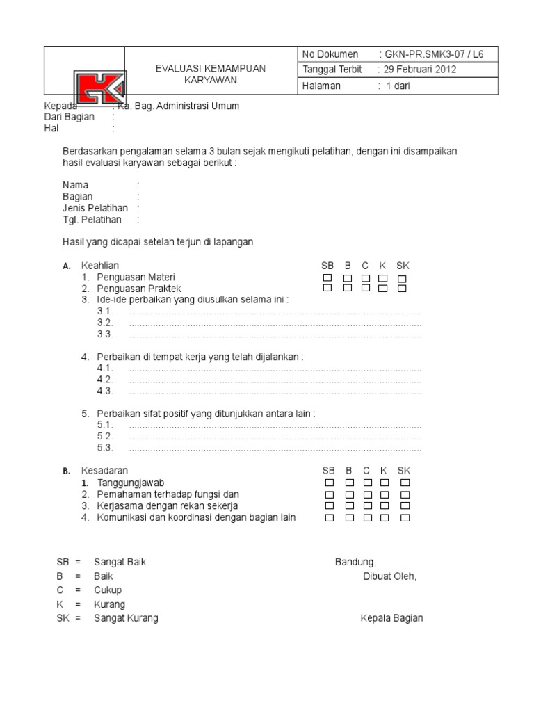 Form Evaluasi Kemampuan Karyawan | PDF