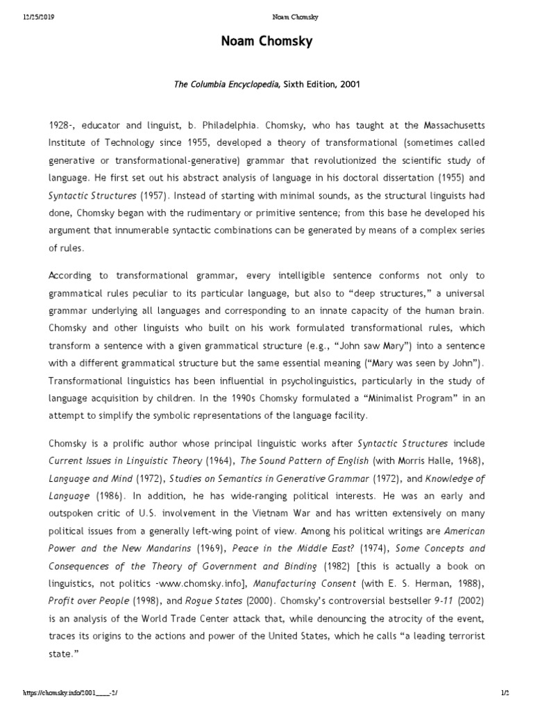 Noam Chomsky: A Comprehensive Biography | PDF | Linguistics | Noam Chomsky