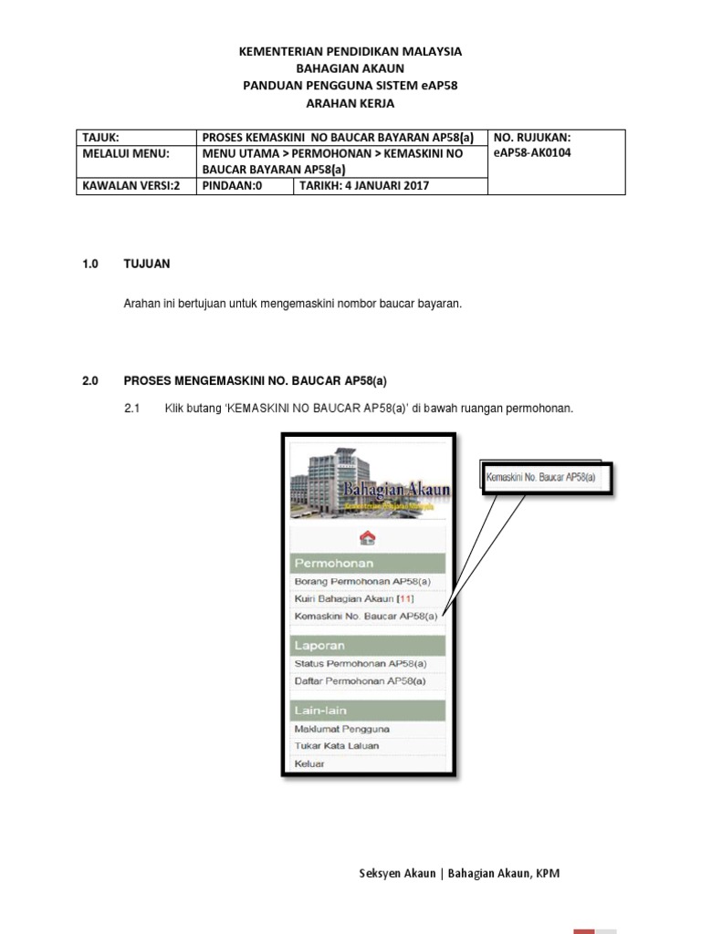 eAP58-AK0104 - (PROSES KEMASKINI NOMBOR BAUCAR AP58 (A) ) | PDF