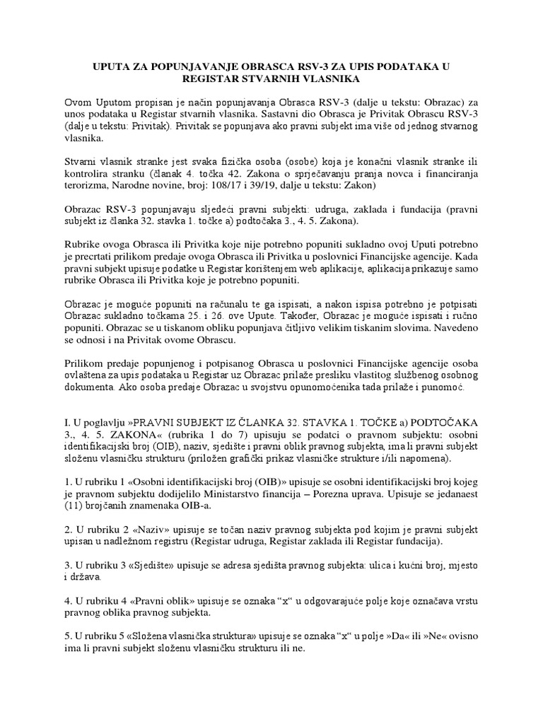 Uputa Za Popunjavanje Obrasca RSV - 3 | PDF