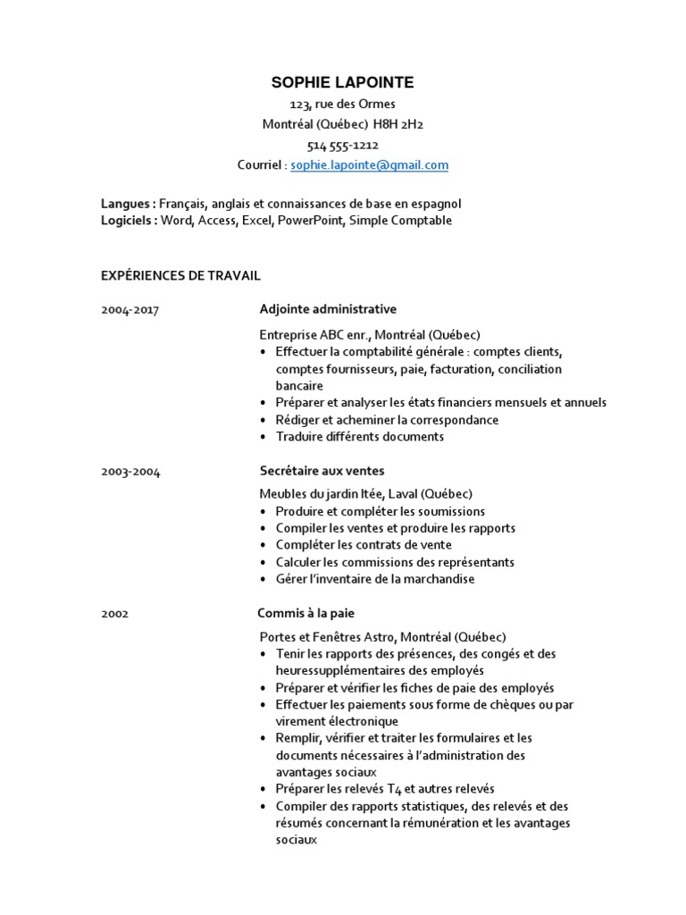 Modele CV Chronologique | PDF | Montréal | Québec