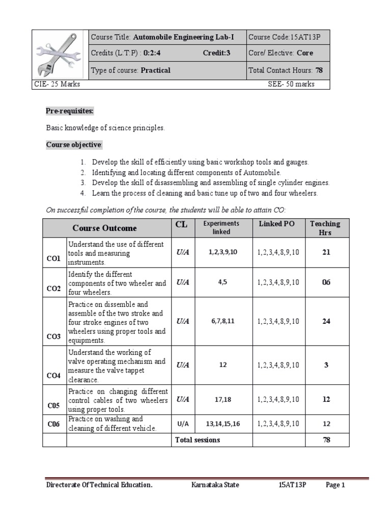 Laboratory Course in Automobile Engineering: Developing Practical ...