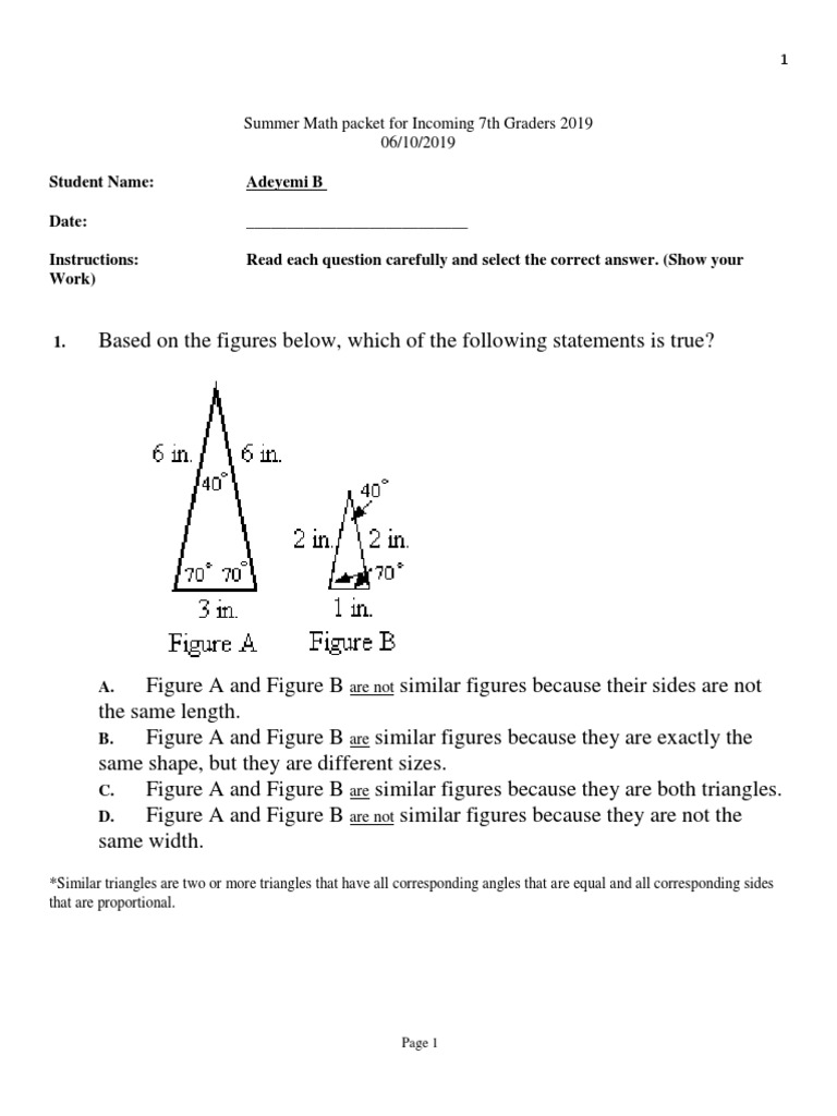 Summer Math Packet For Incoming 7th Graders 2019 (3008) | PDF ...