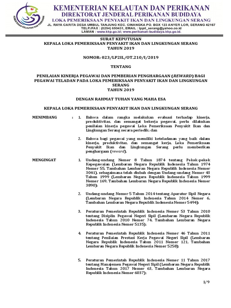 1h. SK PEMBERIAN PENGHARGAAN PEGAWAI TELADAN | PDF