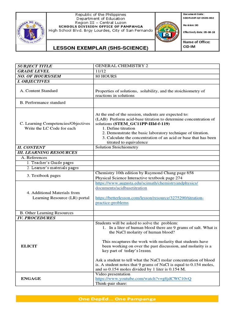 Acid-Base Titration Lesson Plan | PDF | Titration | Chemistry