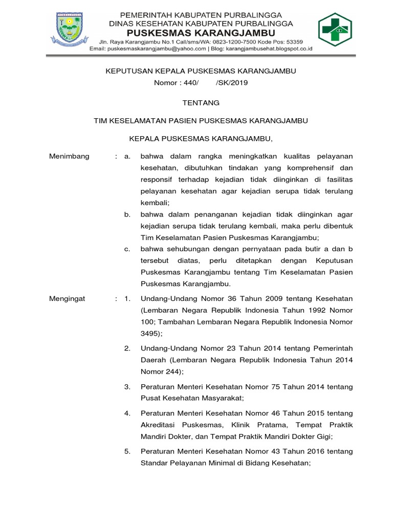 SK Tim Keselamatan Pasien | PDF | Sains & Matematika