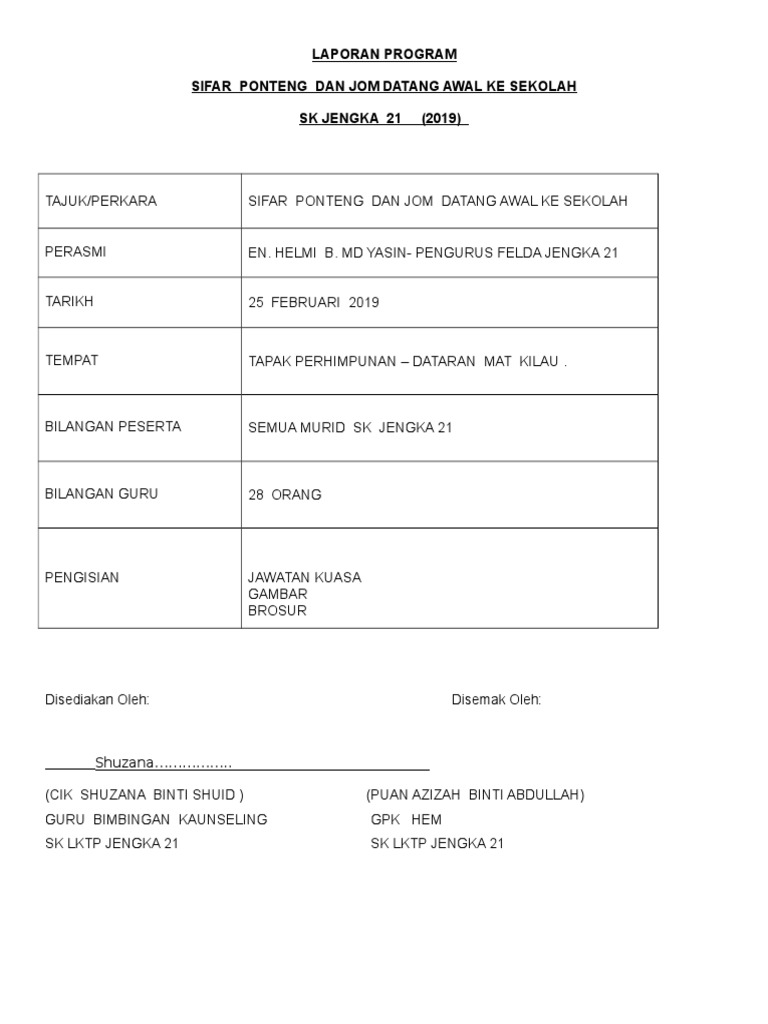 Laporan Program Sifar Ponteng | PDF