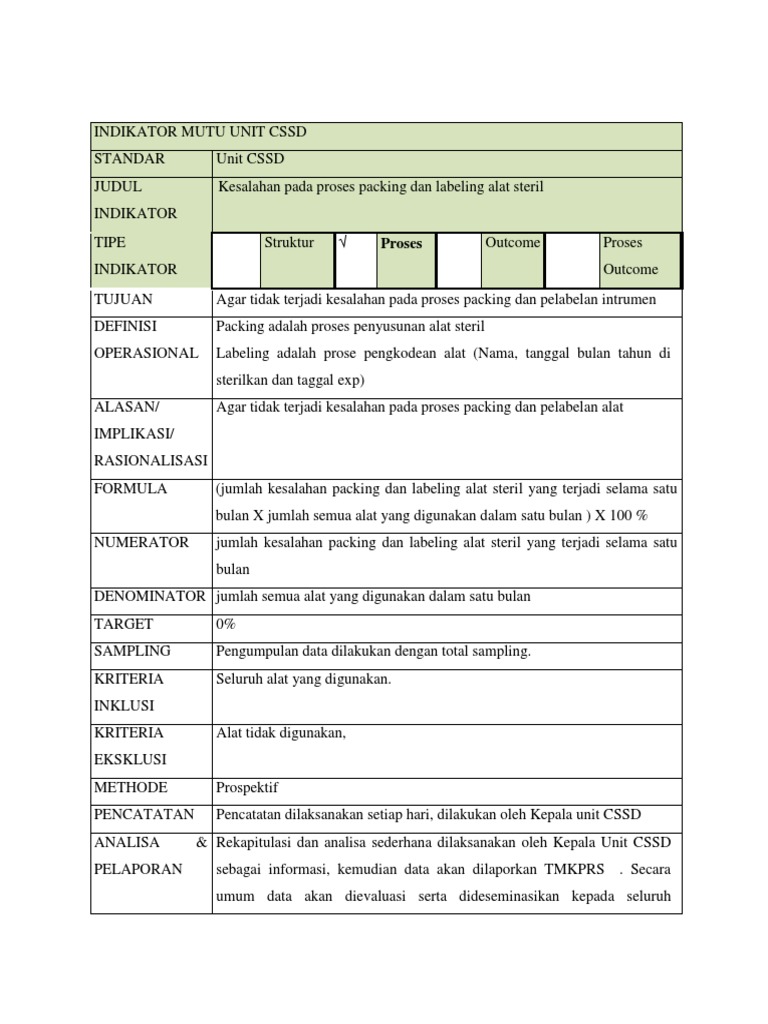 Indikator Mutu CSSD | PDF