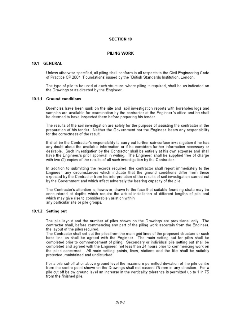 SECTION 10 - Piling Works Specification | PDF | Deep Foundation | Lumber
