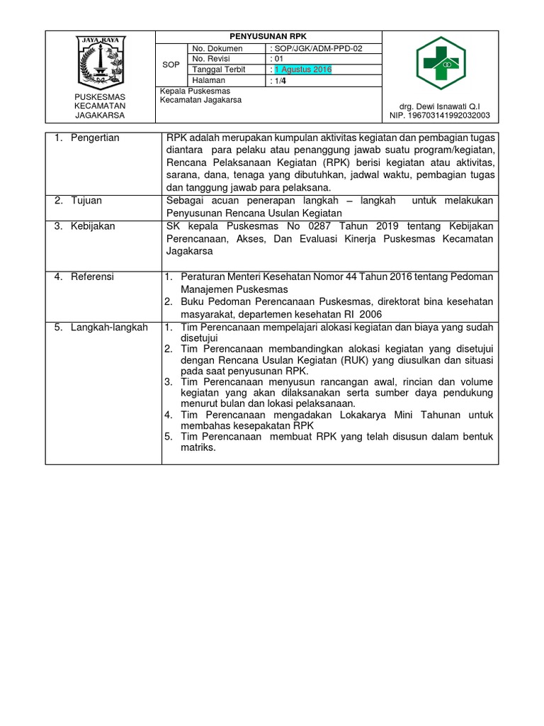 SOP Penyusunan RPK | PDF