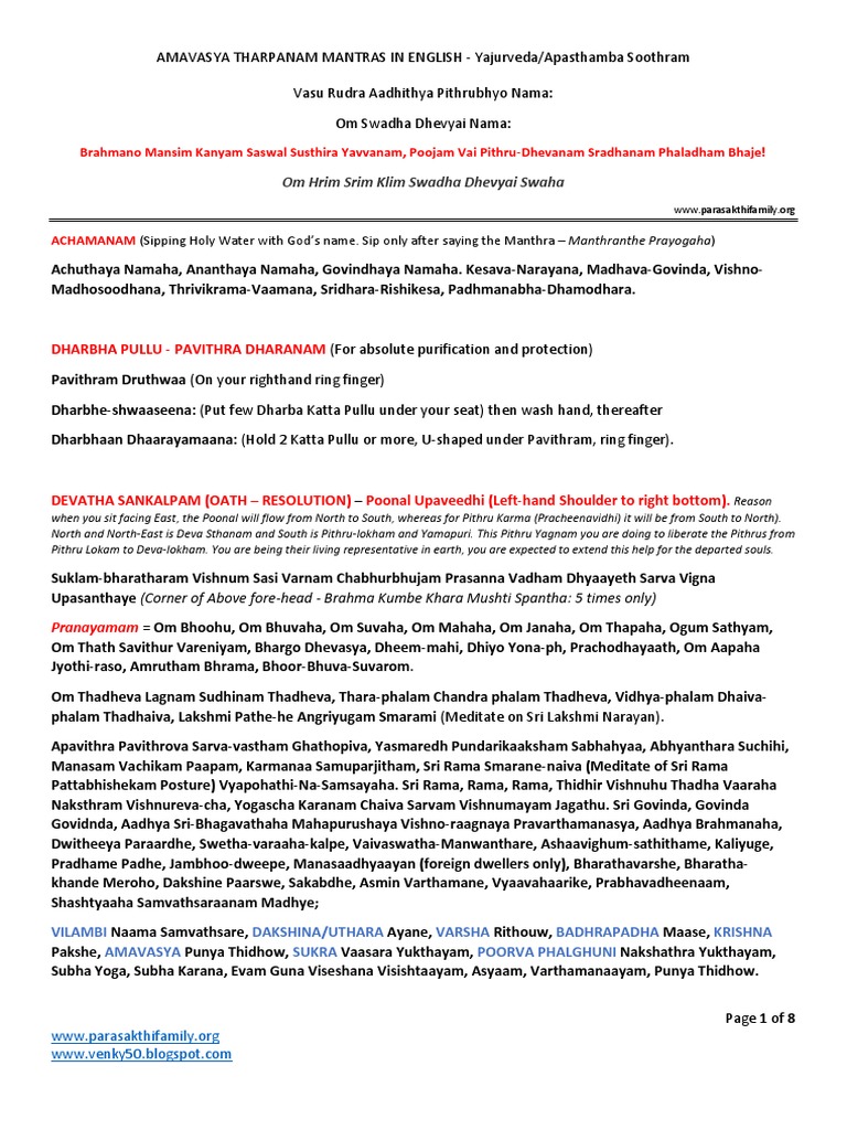 AMAVASYA THARPANAM MANTHRAS by Venky PDF | PDF | Hindu Philosophy | Indian Religious Texts