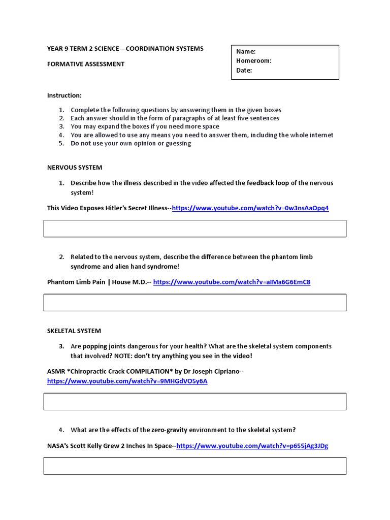 Year 9 Science: Coordination Systems Assessment | PDF | Reproductive ...