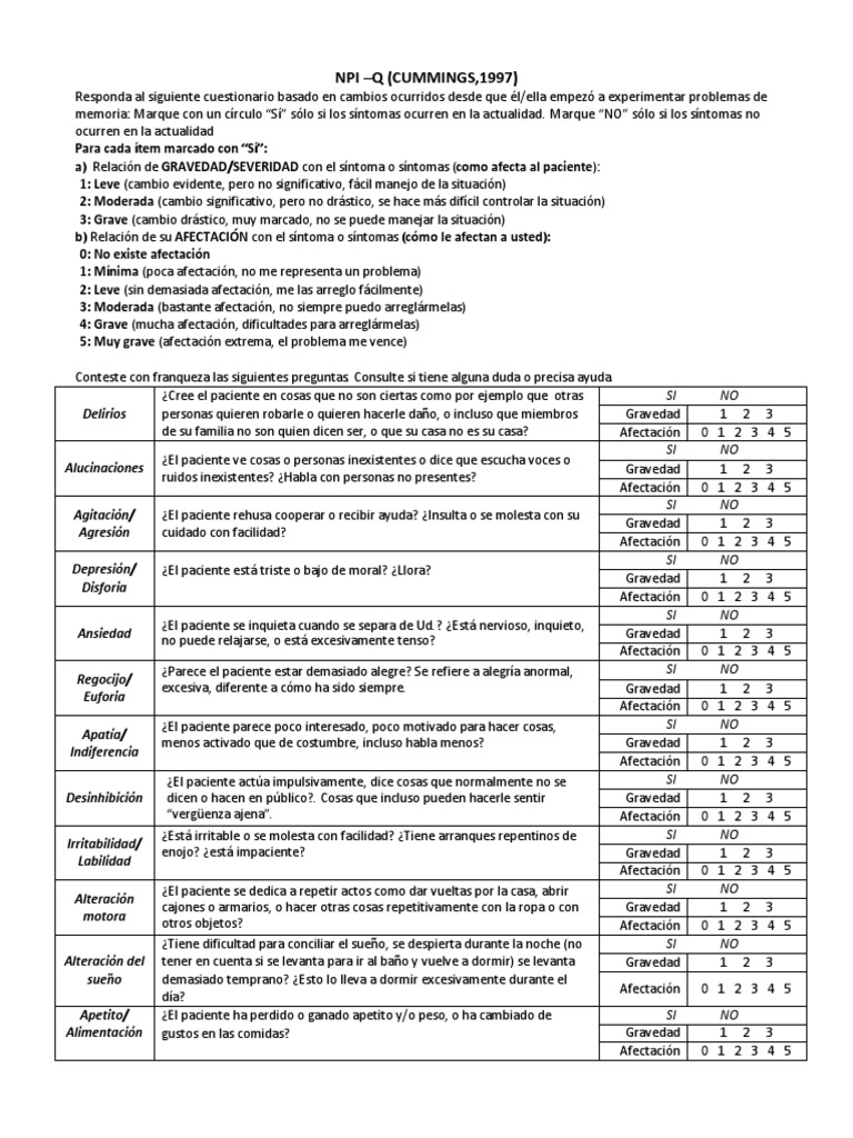 NPI - Abreviado | PDF | Ciencias del comportamiento | Enfermedades y ...