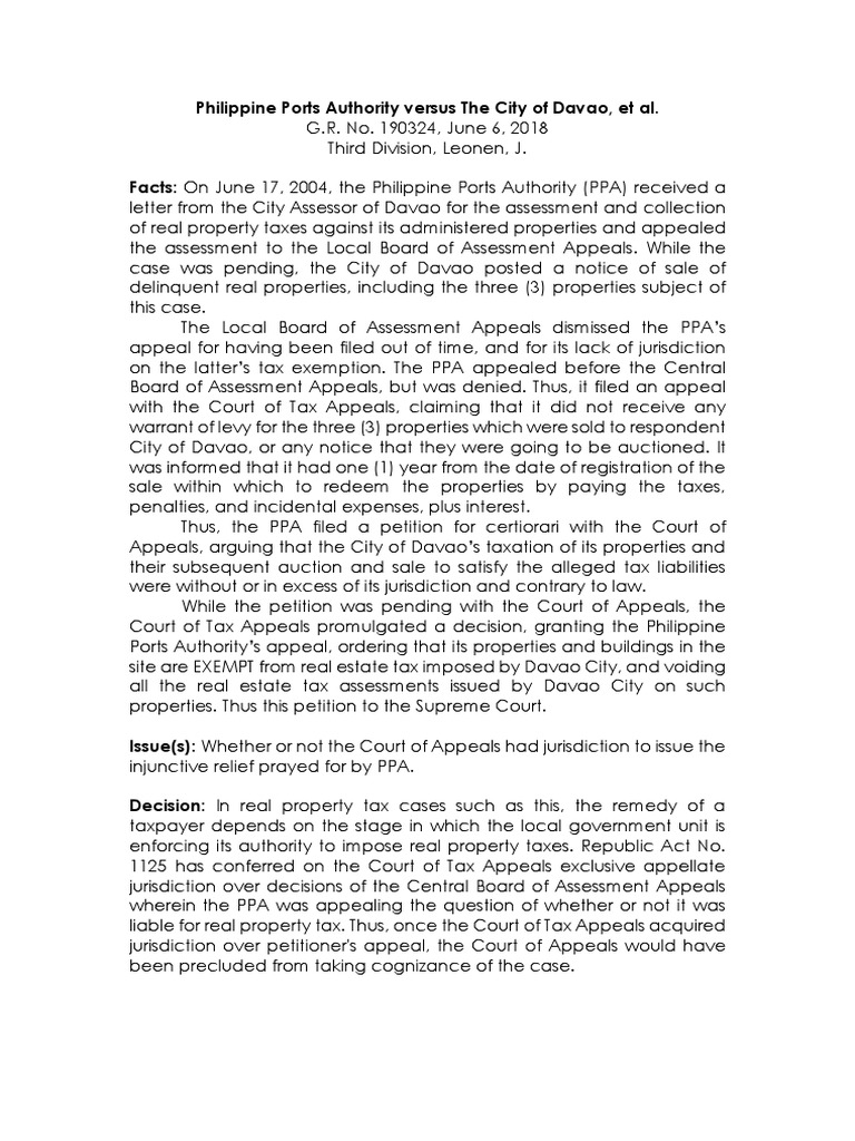 PPA's Tax Exemption Case in Davao City | PDF | Taxes | Property Tax